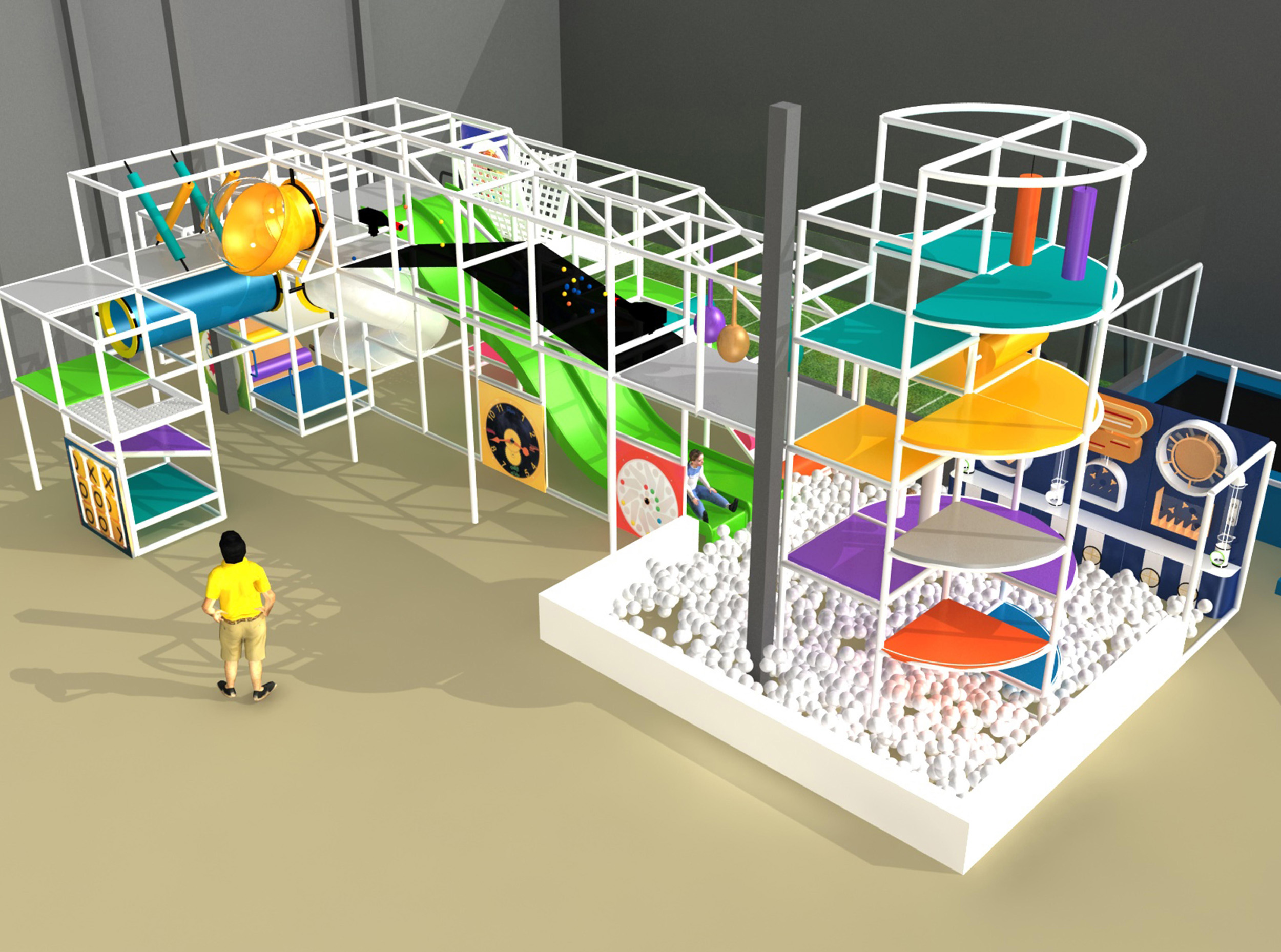 Indoor Playground GPS1174 - 19 ft. H x 32 ft. W x 68 ft. | Go Play Systems